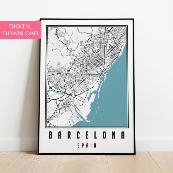 Barcelona Map Digital Download Barcelona Poster Spain Wall | Etsy