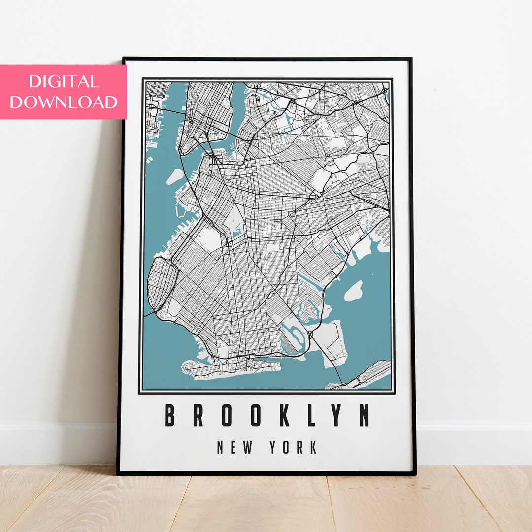 Brooklyn Map Digital Download, Brooklyn City Map Print, New York City ...