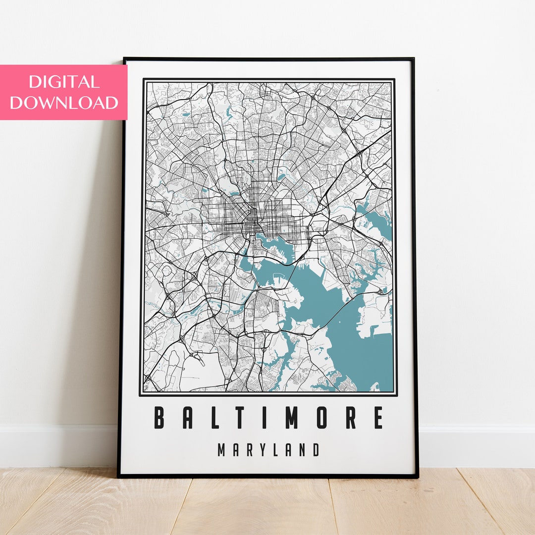 Baltimore Map Digital Download, Baltimore City Wall Art - Etsy