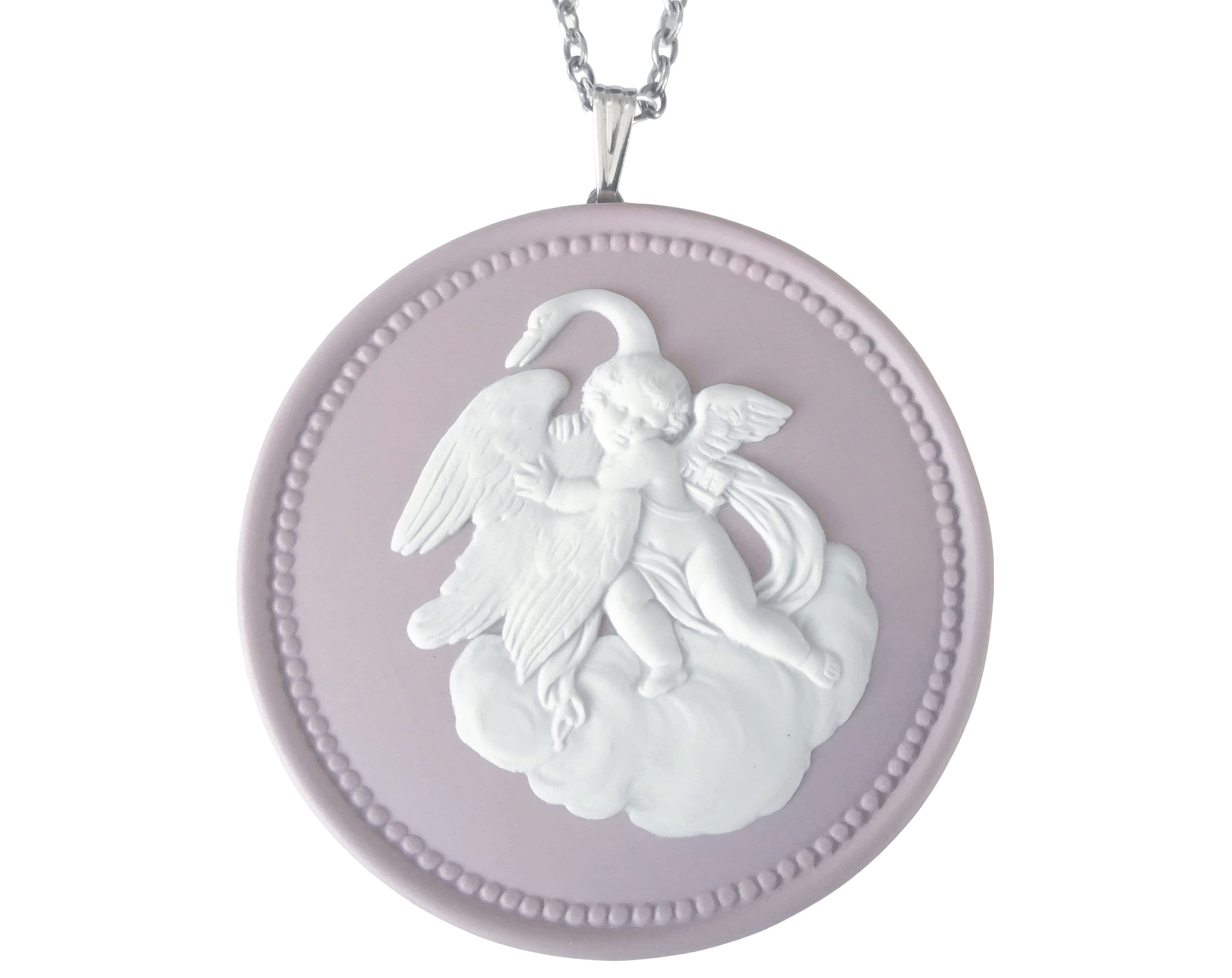 Cupid and Swan Pendant and Chain Necklace Wedgwood Lilac Jasperware ...