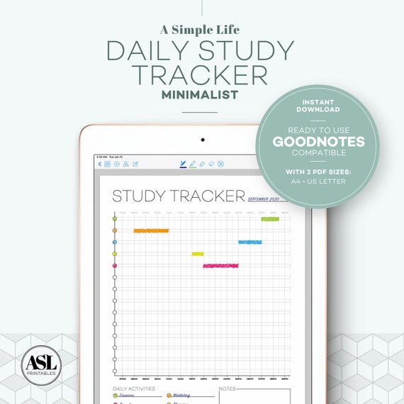 Minimalist Daily Study Tracker Portrait Digital Undated PDF | Etsy