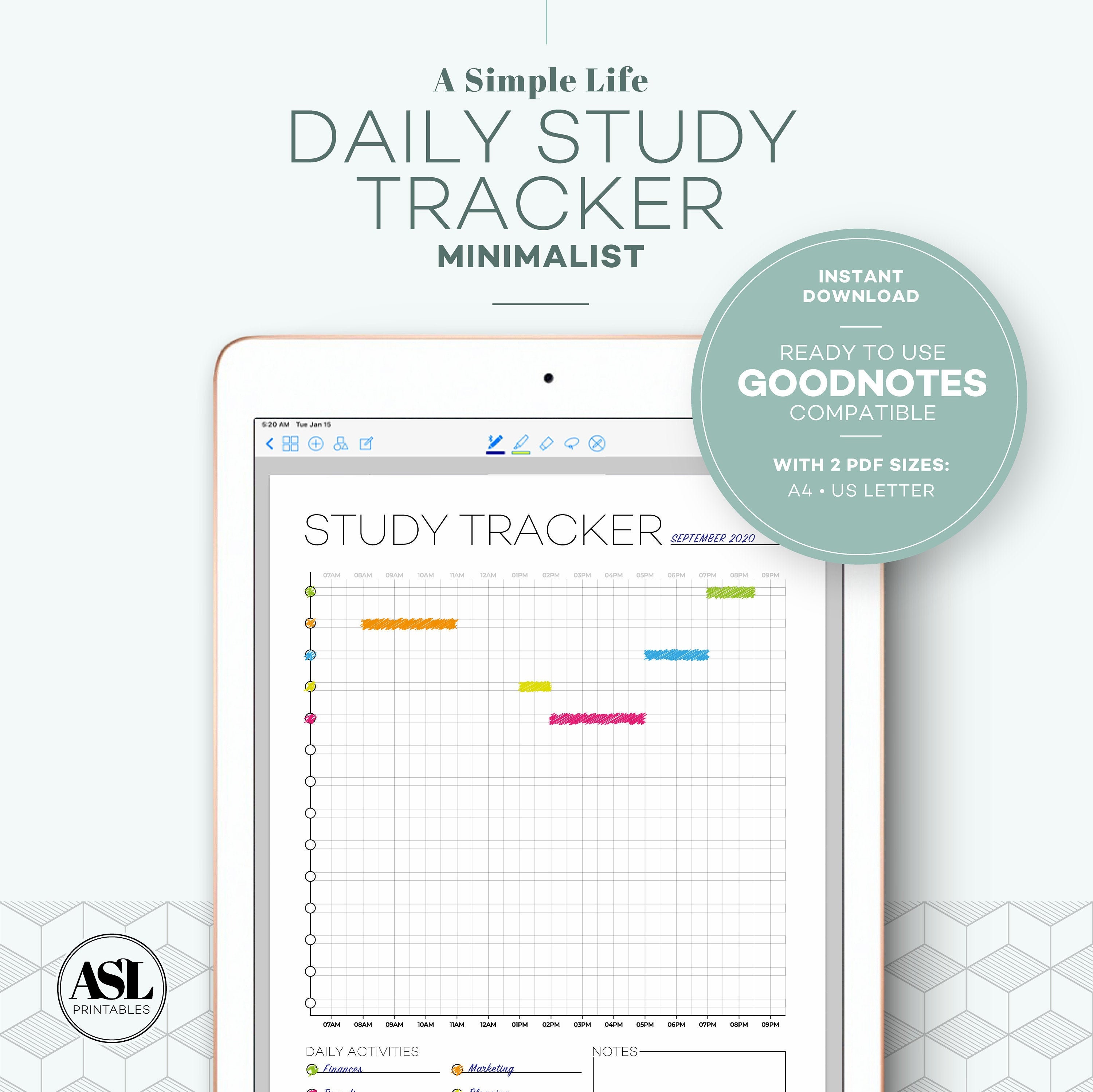 Minimalist Daily Study Tracker Portrait Digital Undated PDF - Etsy 日本
