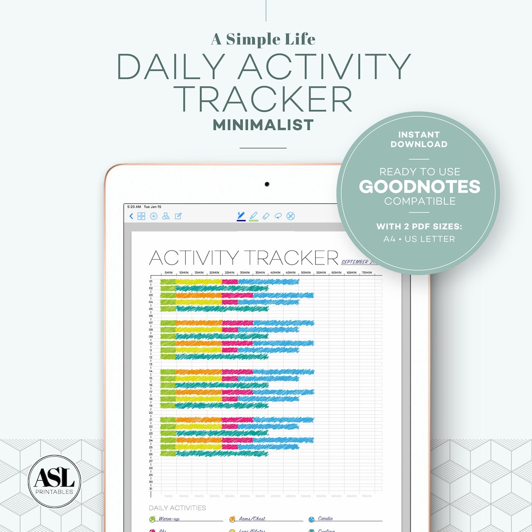 Minimalist Daily Activity Tracker Insert - Portrait Digital Undated PDF ...