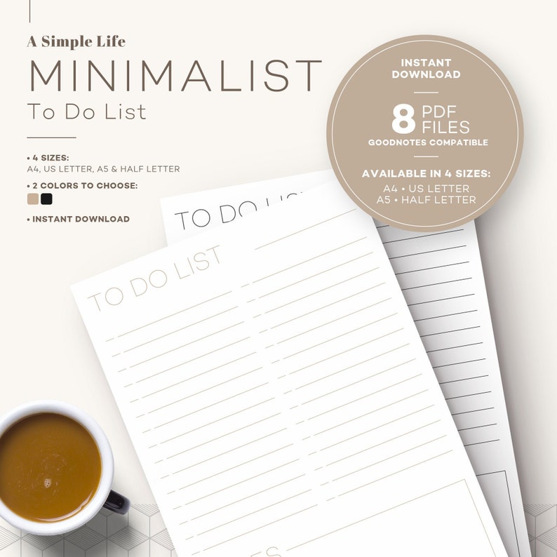 Minimalist to Do List Printable Digital Undated PDF A4 - Etsy