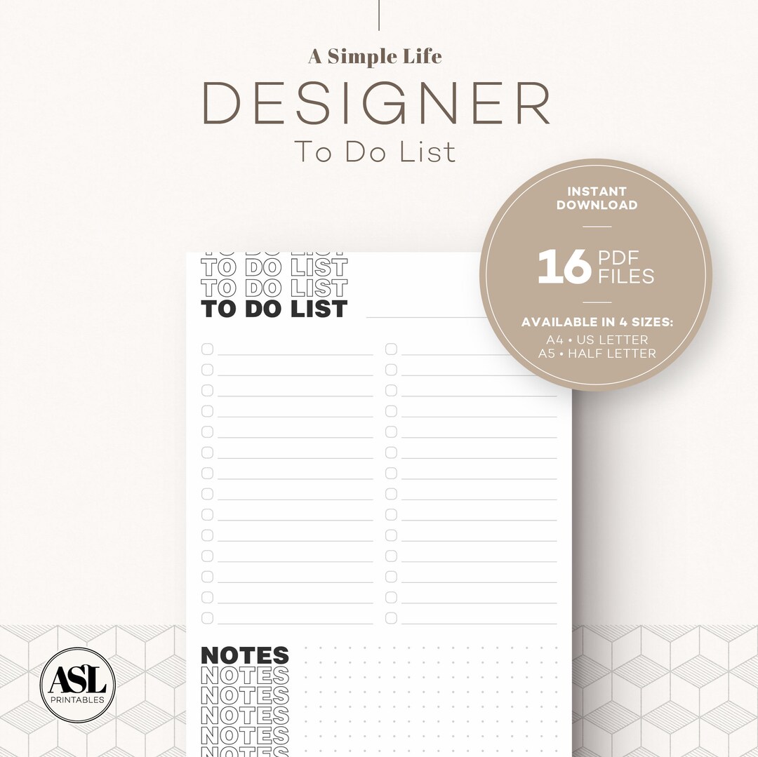 The Designer to Do List - Printable Planner Insert, Digital Undated ...
