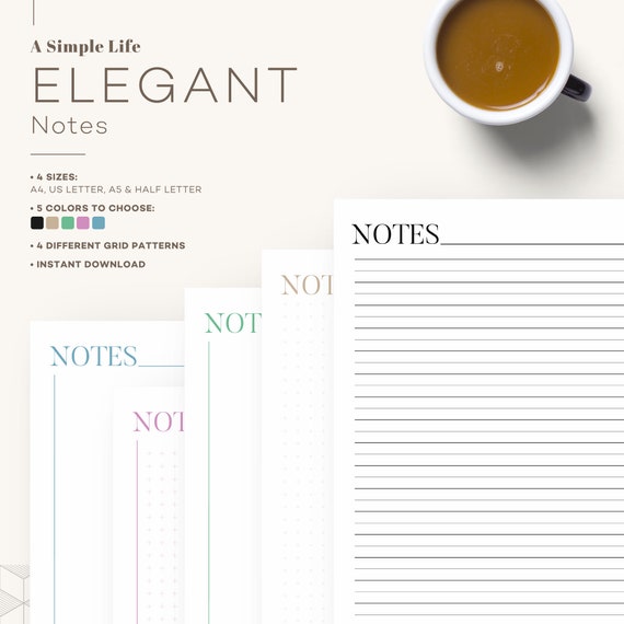 Elegant Notes Pages Portrait Digital Undated PDF WFH A4 | Etsy