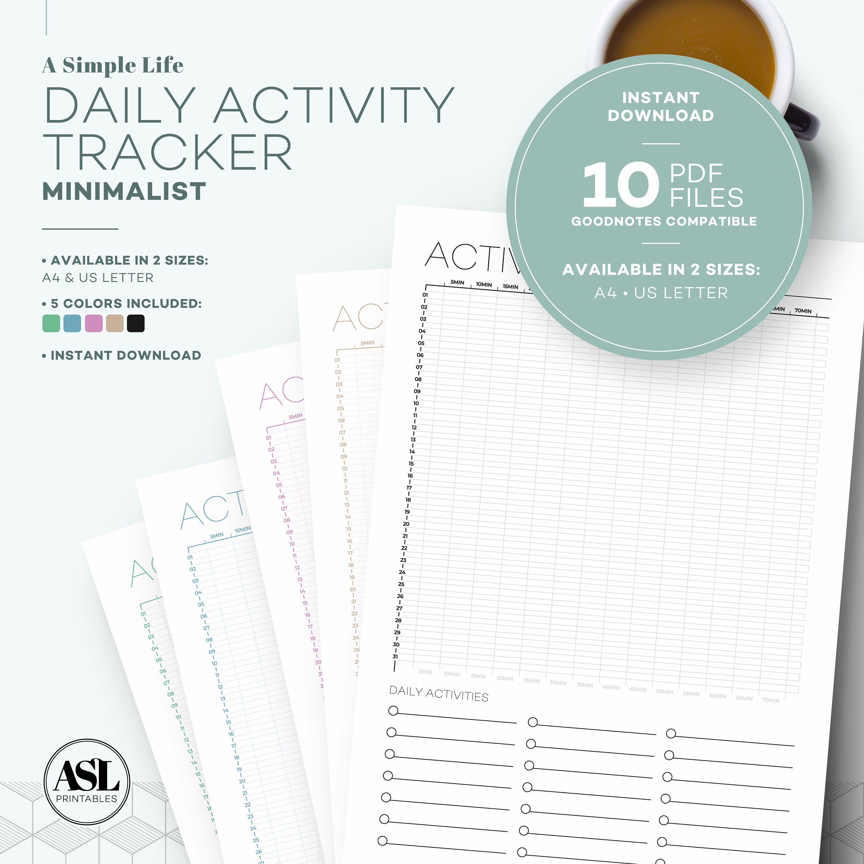 Minimalist Daily Activity Tracker Insert Portrait Digital Undated PDF ...