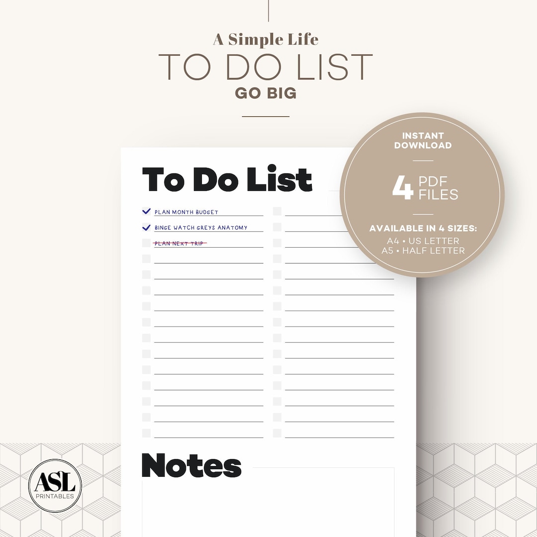 To Do List With Big Fonts - Printable Planner, Digital Undated PDF, A4 ...