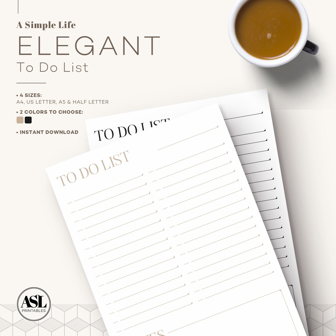 Elegant to Do List Printable Planner, Digital Undated PDF, A4, A5 ...
