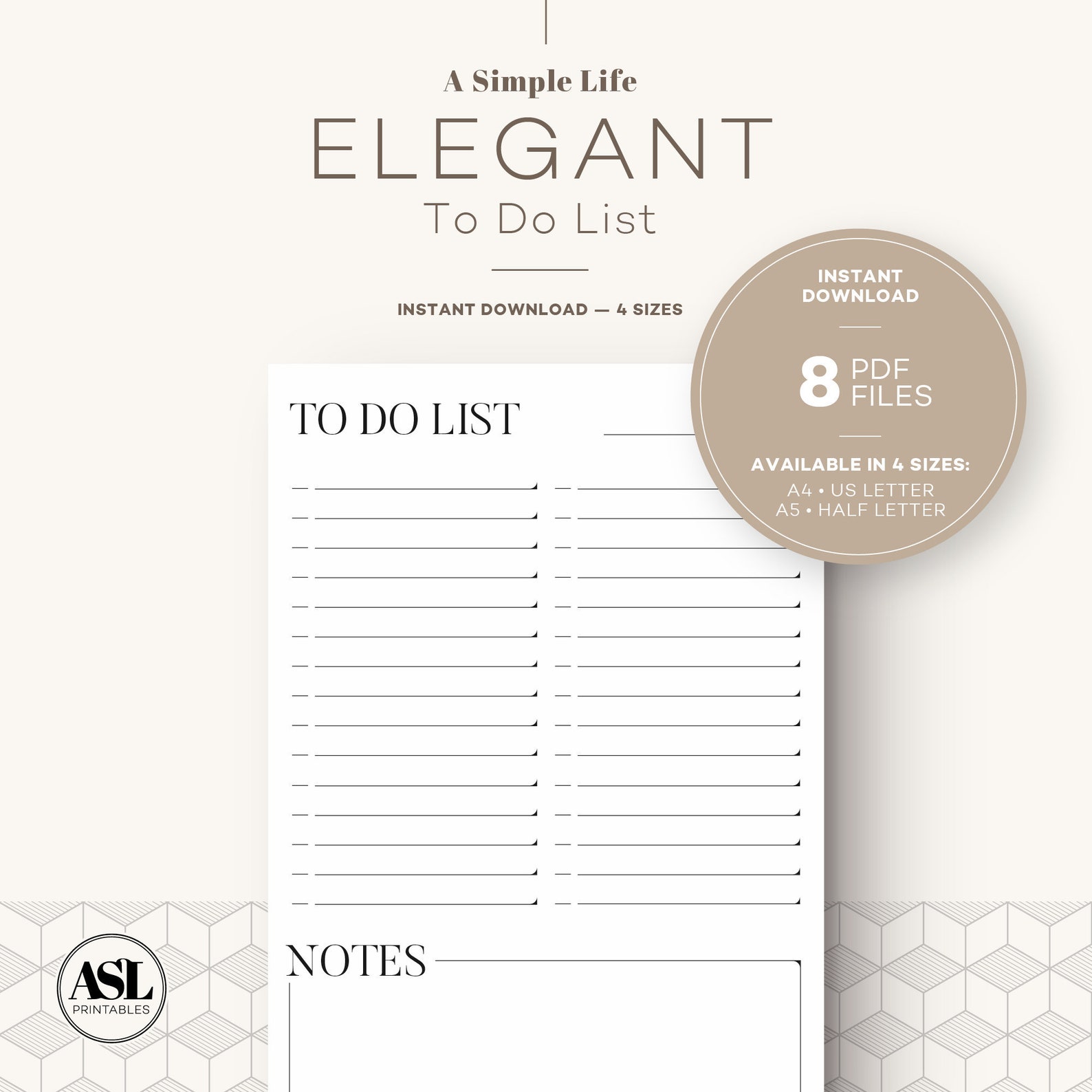 Elegant to Do List Printable Planner, Digital Undated PDF, A4, A5 ...