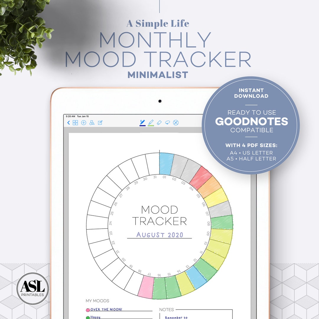 Minimalist Monthly Mood Tracker Insert - Portrait Digital Undated PDF ...