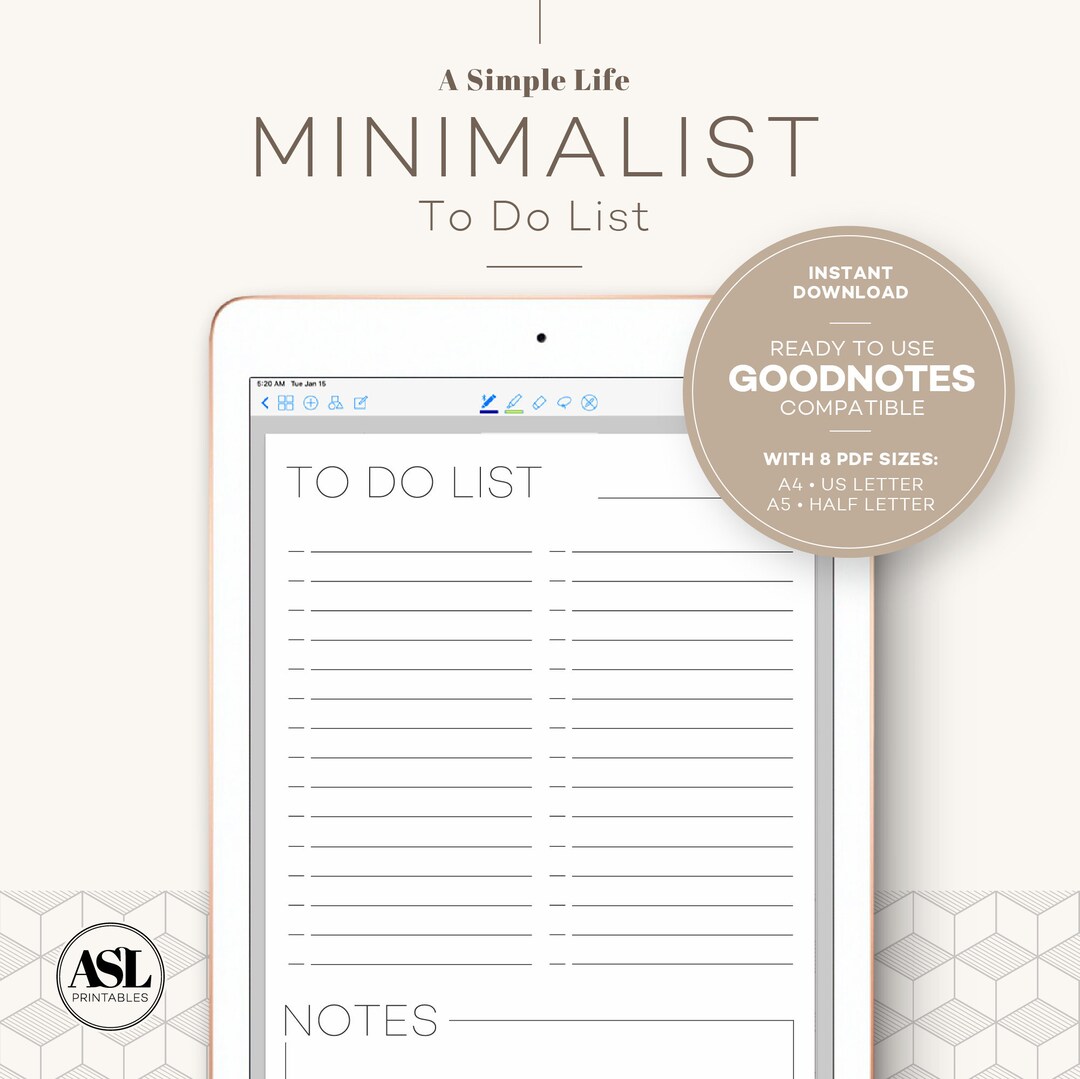 Minimalist to Do List - Printable, Digital Undated PDF, A4, A5, Letter ...