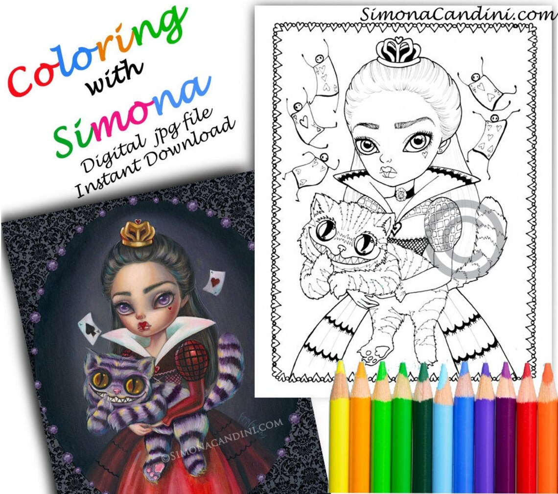 Red Queen COLORING PAGE Digi STAMP Instant Download Jpg File - Etsy