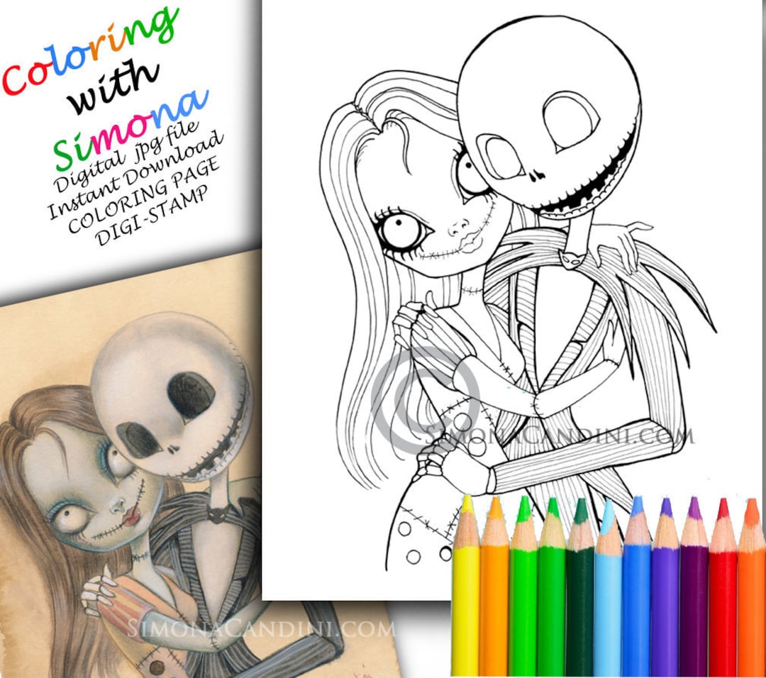 Jack and Sally COLORING Page Digi STAMP Instant Download Digital Jpg ...