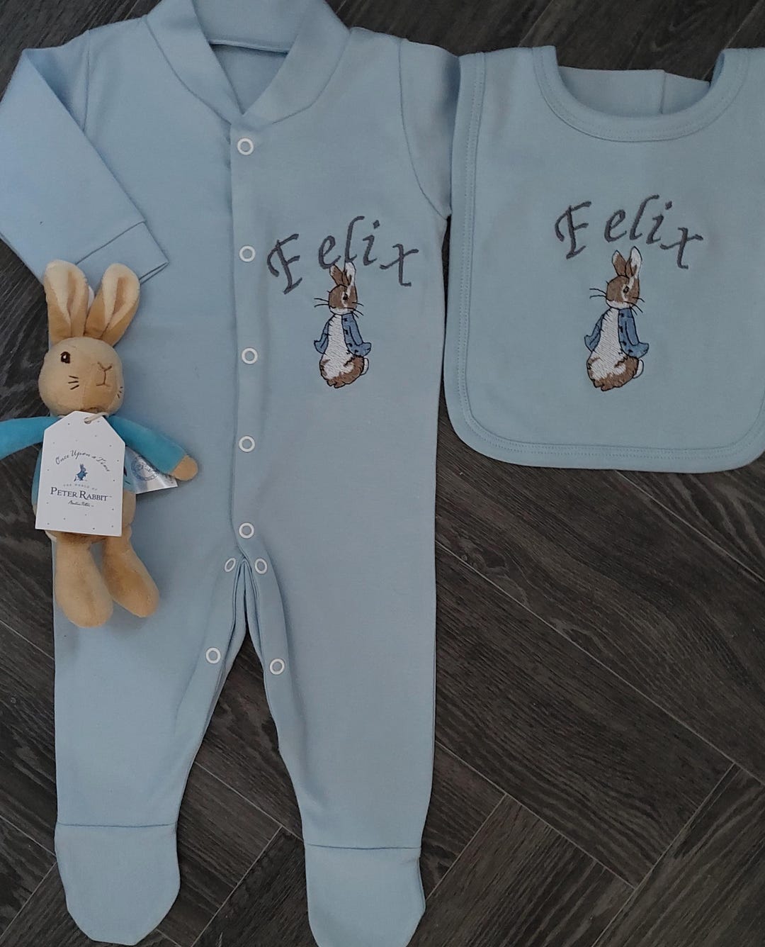 Peter Rabbit Beatrix Potter Personalised Embroidered Sleepsuit & Bib ...