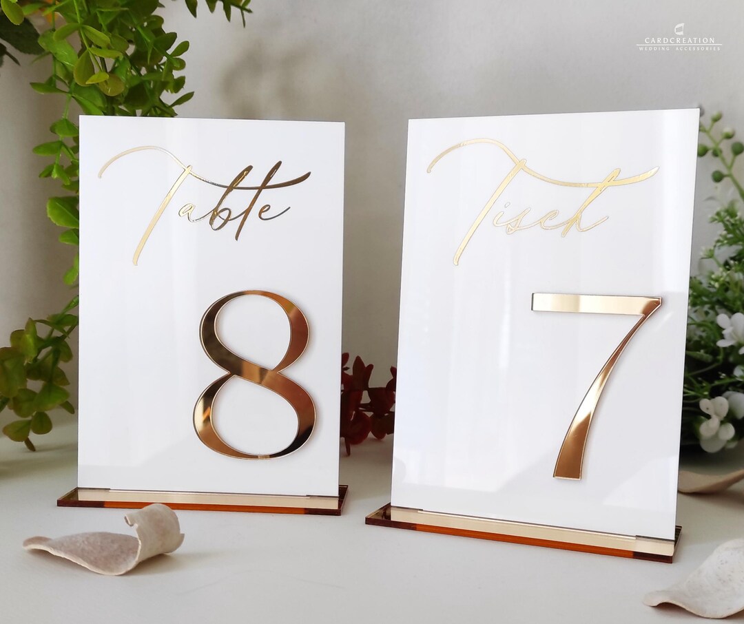 Acrylic Wedding Table Numbers, Gold Mirror Table Decor With Stands ...