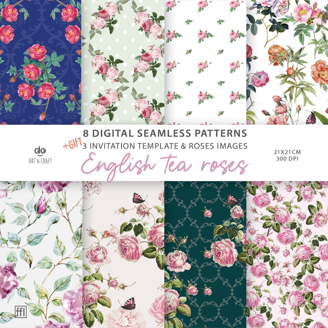 Pink Roses Seamless Patern Vintage Romantic Shabby Digital Paper Pack ...