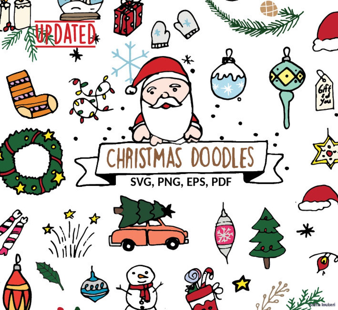 Christmas Clip Art, Doodle Hand Drawn Winter Clip Art, Holidays, Xmas ...