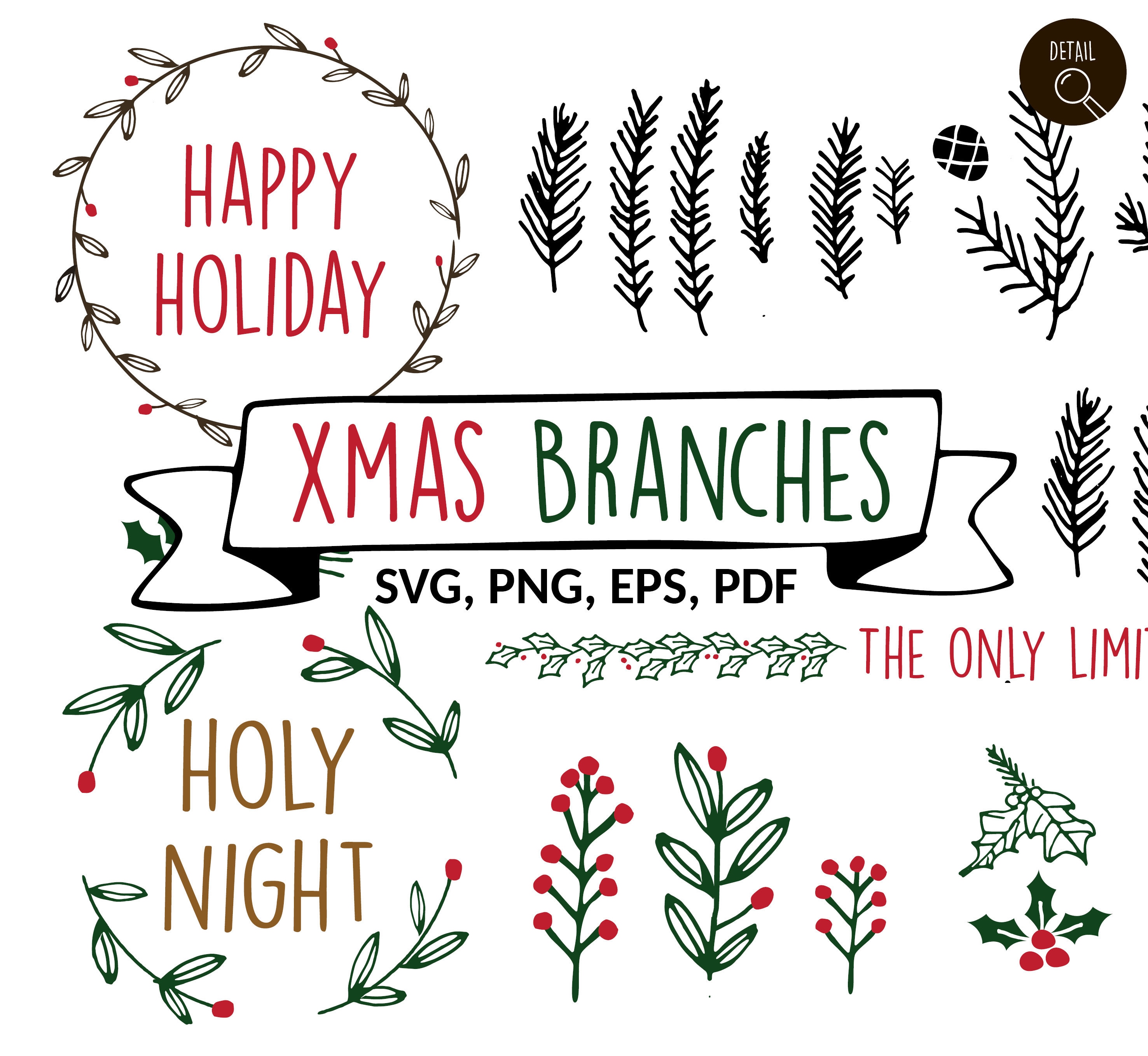 SVG Christmas Set, Vector Line Art, Digital Download, Christmas Clipart ...