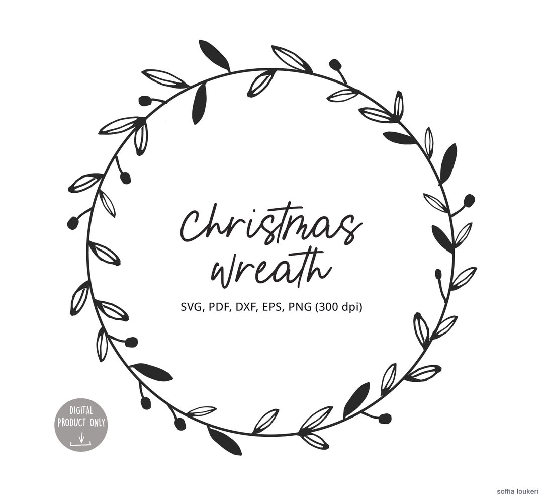 SVG Christmas Wreath, Vector Line Art, Digital Download, Christmas ...