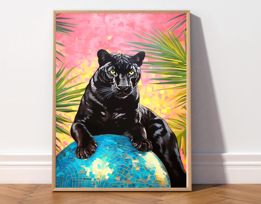 Panther on the Disco Ball, Trendy Print Modern Wall Art, Animal Print ...
