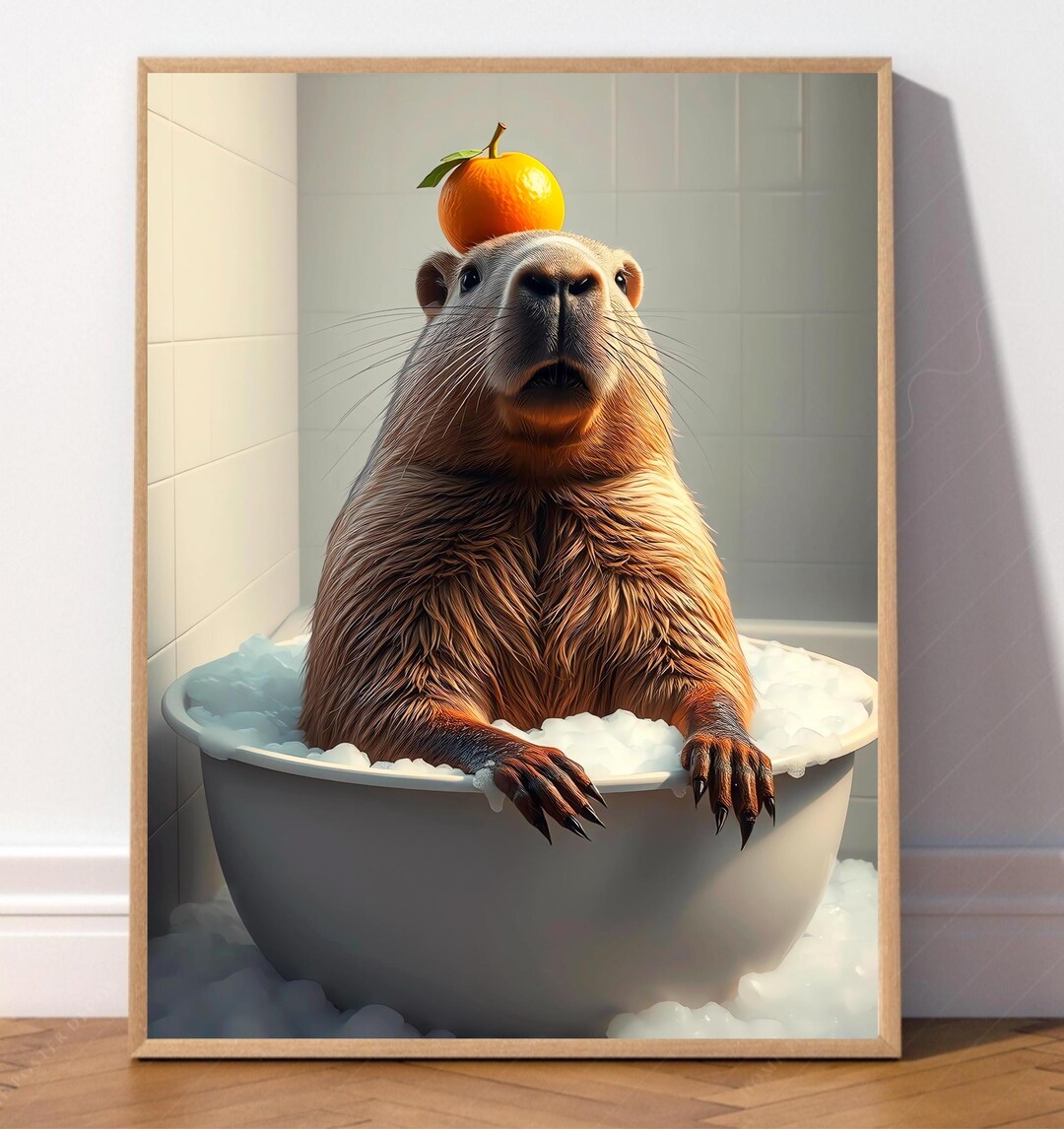 Capybara in the Bath Wall Art, Funny Bathroom Art for Printable ...