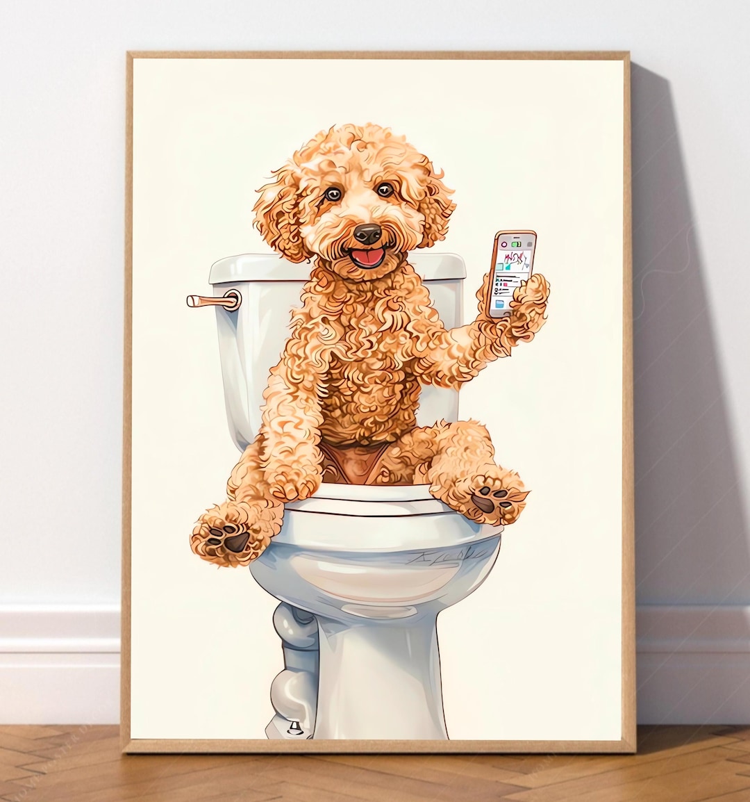Cockapoo Funny Dog on Toilet Print, Cavapoo Bathroom Wall Art, Animal ...