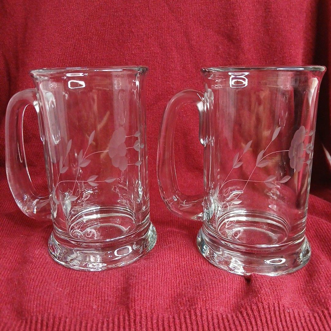 Princess House Beer Mugs #027 - Lot of 2 Heritage Etched Crystal Glass ...
