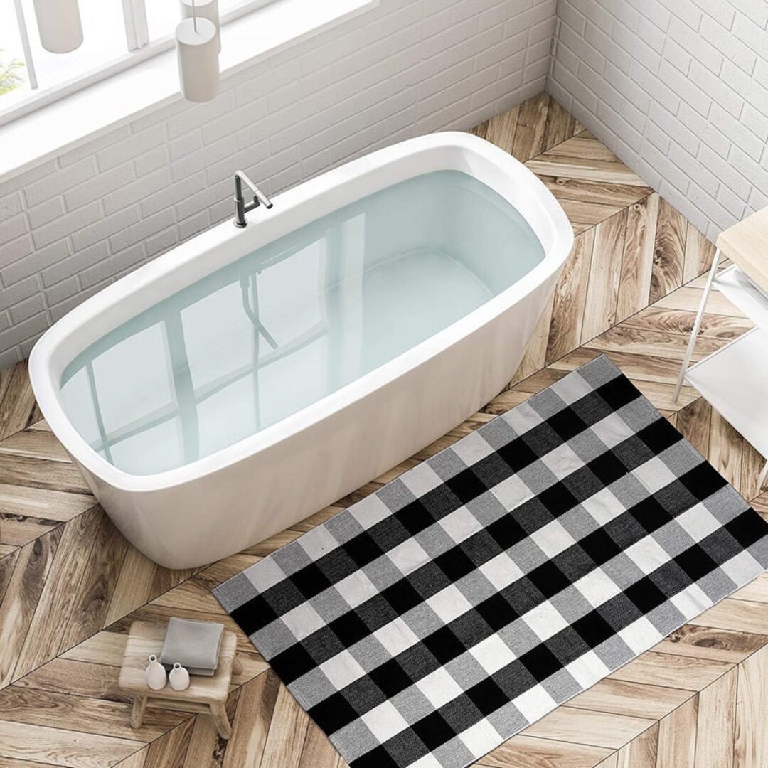 Buffalo Plaid Farmhouse Rug Buffalo Check Door Mat Washable Black and ...