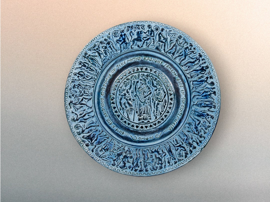 Ancient Greek Decorative Wall Hanging Plate Relief Blue Color 10inches ...