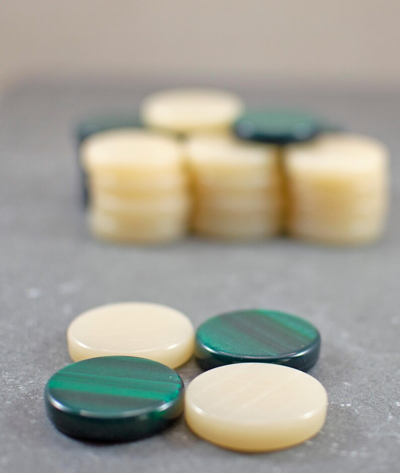 30 High Quality Acrylic Mother of Pearl Backgammon Checkers Green ...