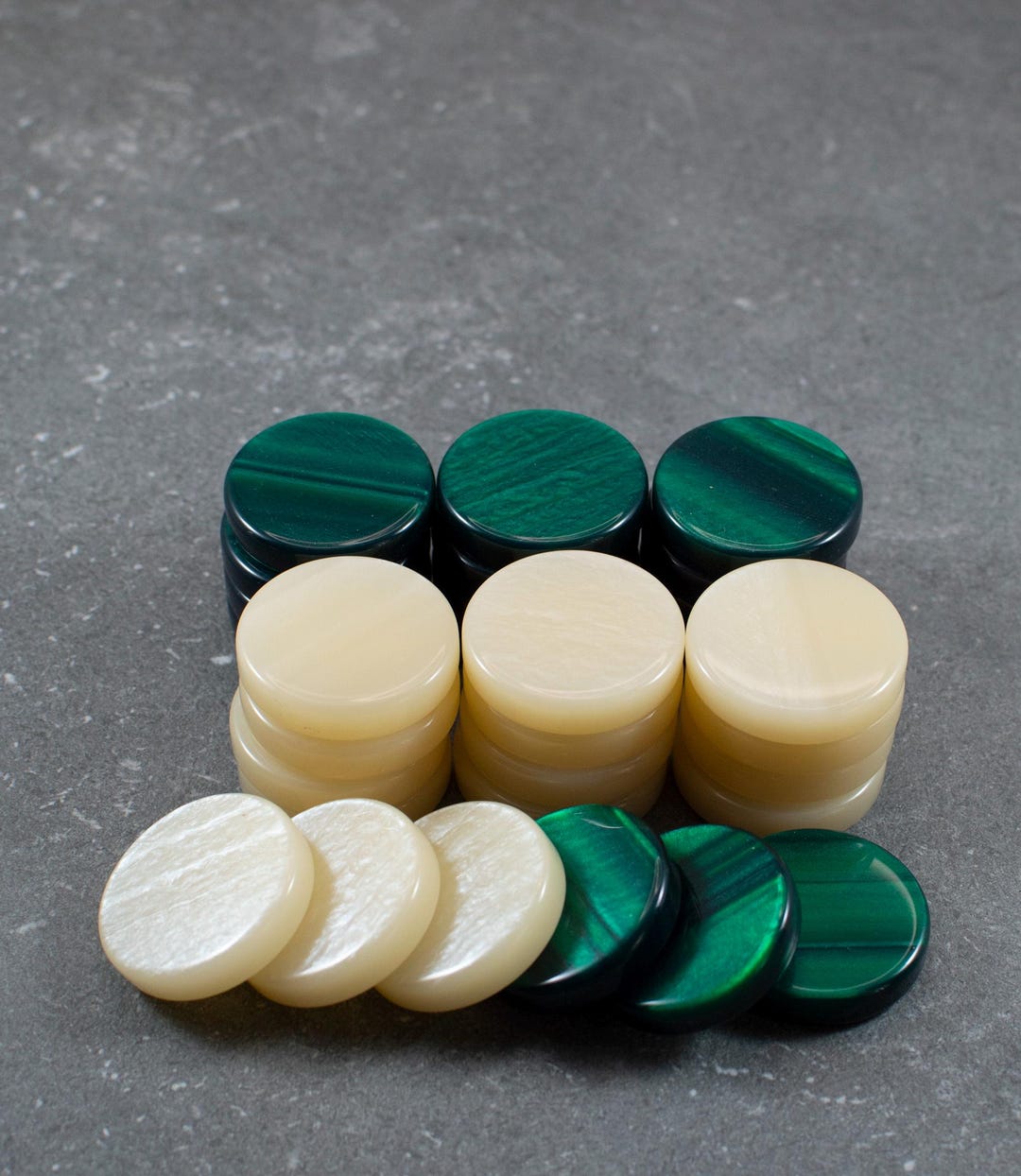 30 High Quality Acrylic Mother of Pearl Backgammon Checkers Green ...