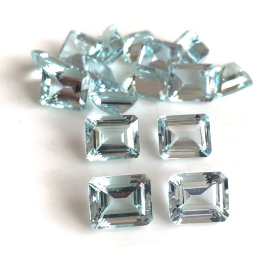 Gemstones Natural aquamarine semiprecious gemstone in octagon 9x11 mm ...