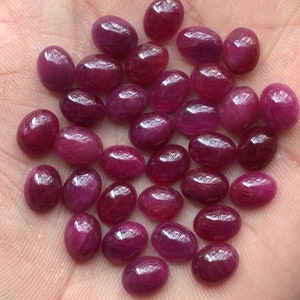 2 Pcs 6x8mm Natural Ruby Smooth Oval Cabochon Oval Top SI Quality Loose ...