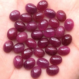 2 Pcs 6x8mm Natural Ruby Smooth Oval Cabochon Oval Top SI Quality Loose ...