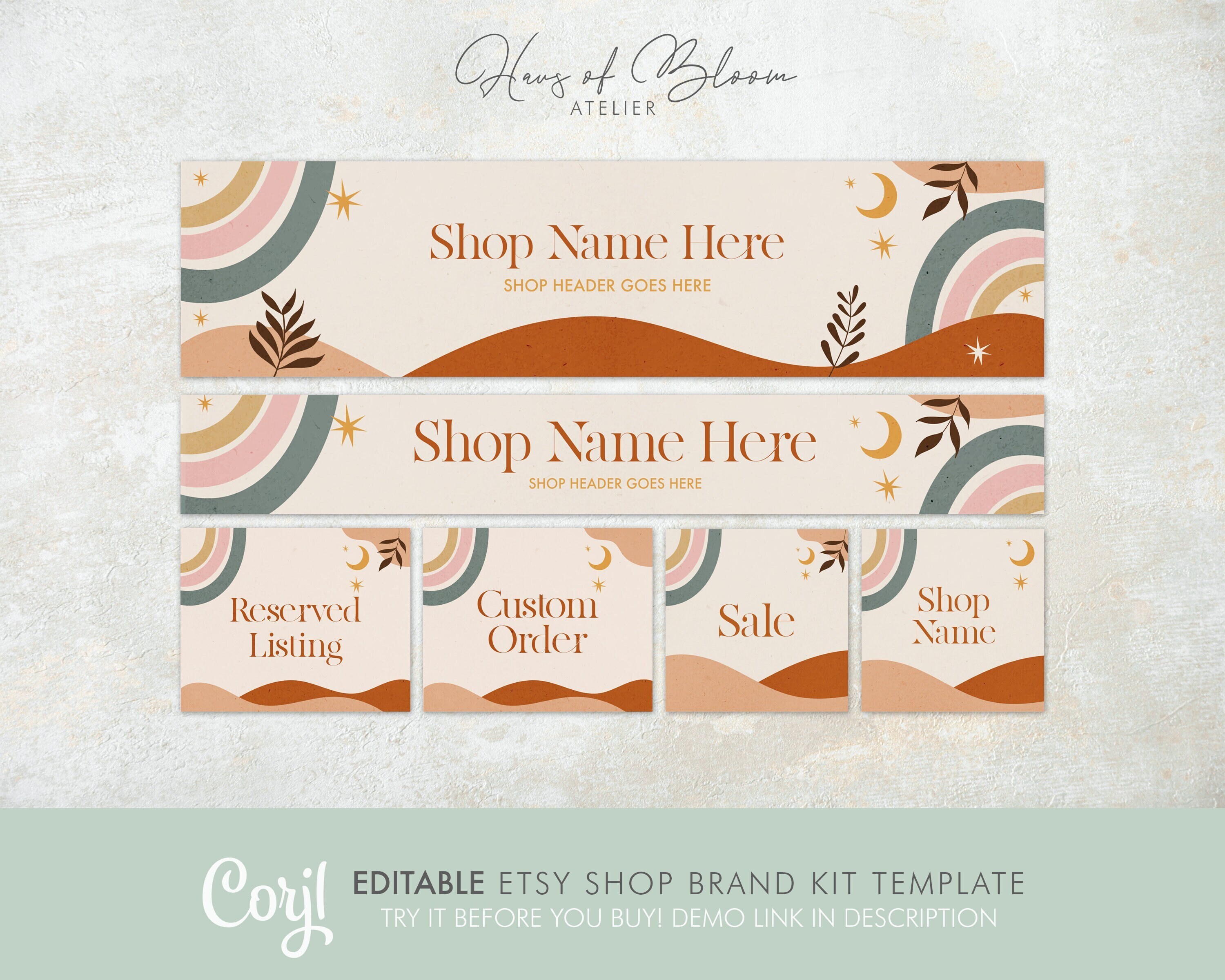 Etsy Banner Set Trendy Boho Editable Etsy Branding Kit Etsy - Etsy