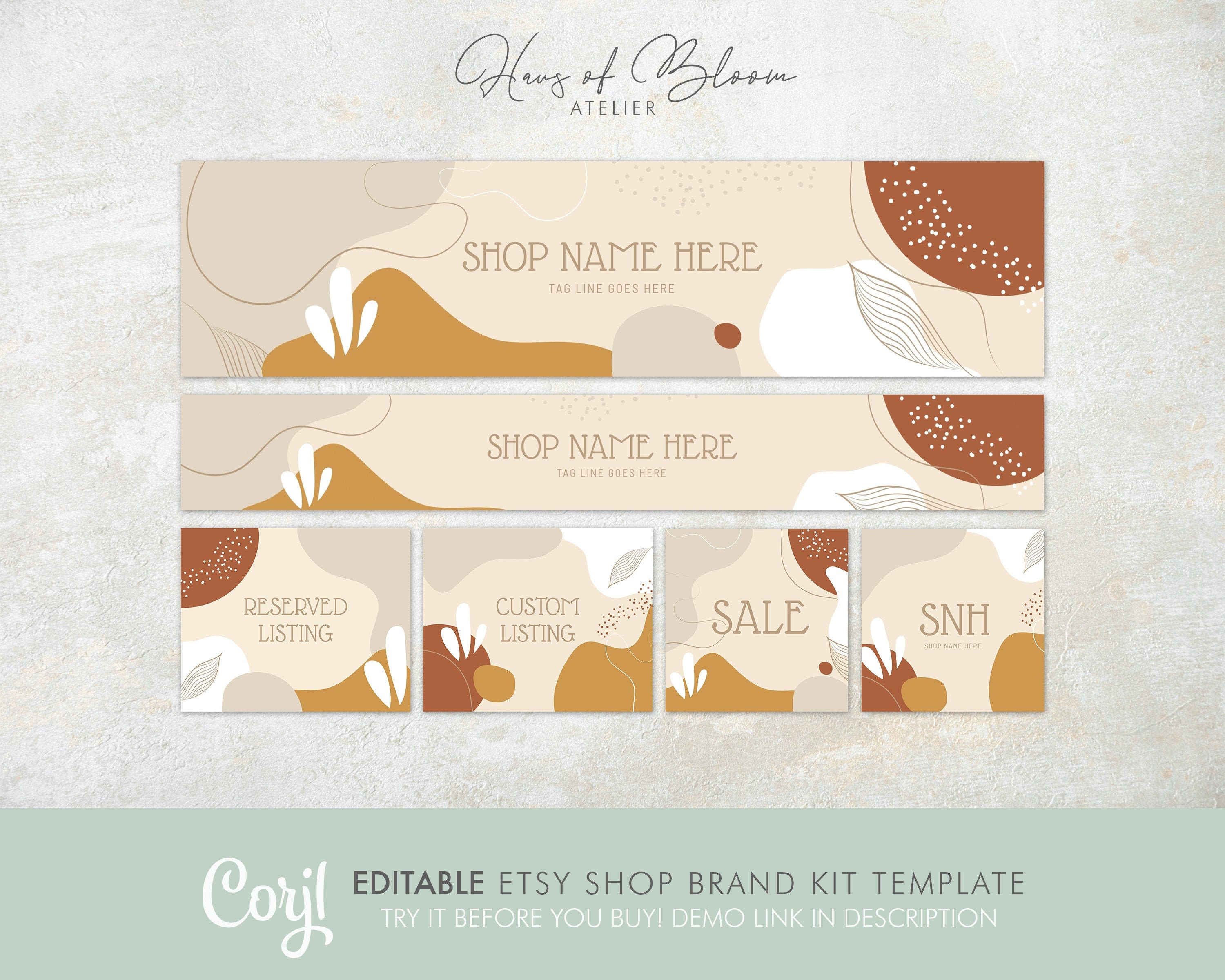Boho Etsy Brand Kit Template Abstract Editable Etsy Banner | Etsy