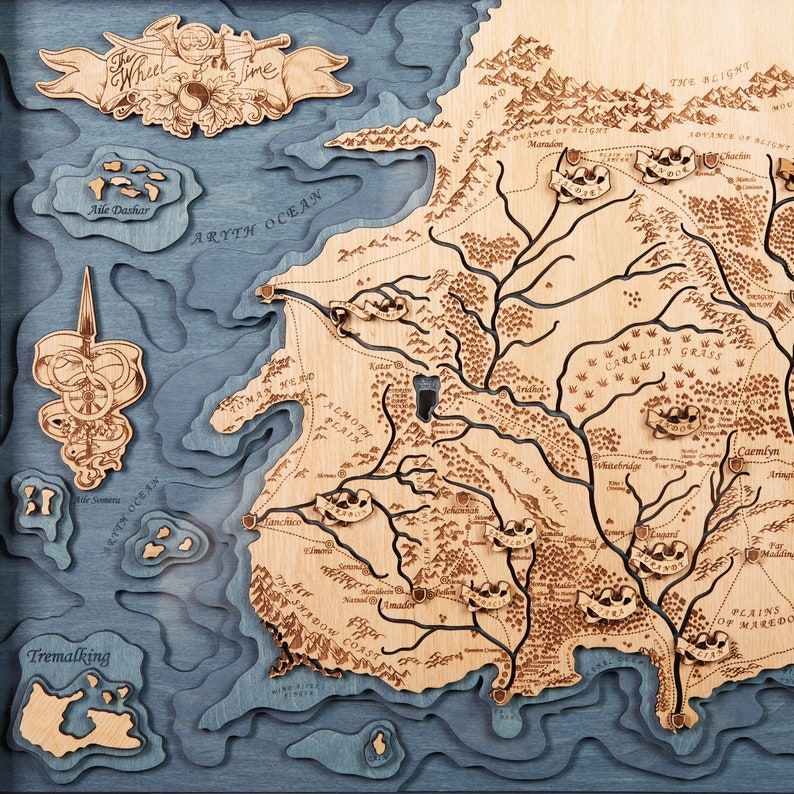 The Wheel of Time 3D Wood Map, Personalised Tar Valon Map, Laser ...