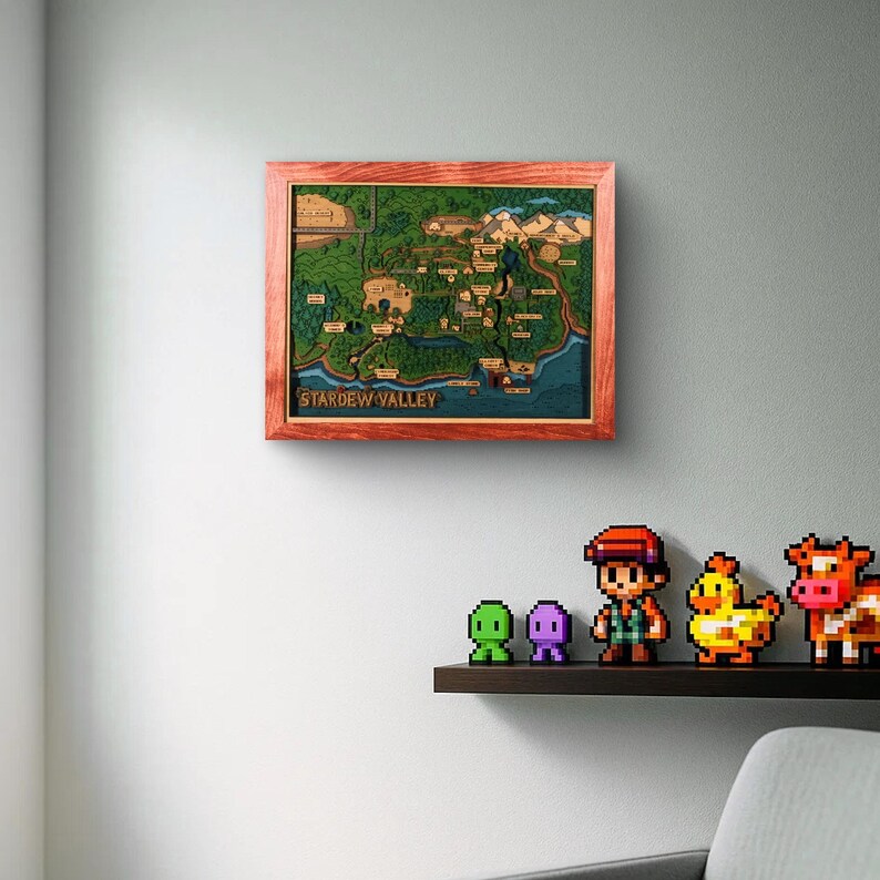 Beach Farm Wooden Map, Unique Gift for Gamer, Handmade Wooden Wall Art ...