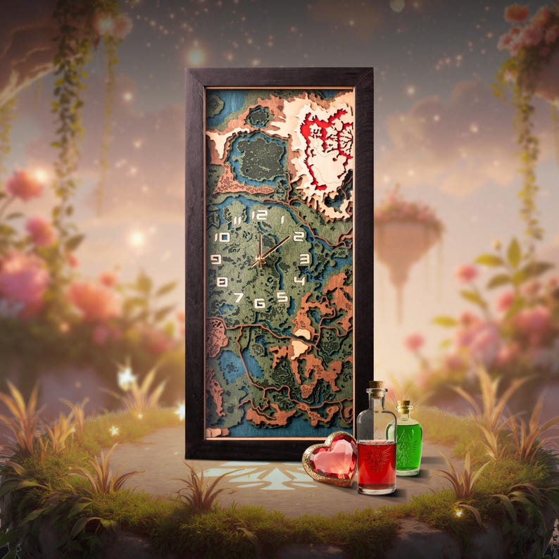 Hyrule 3D Wall Clock, Wooden Game Wall Clock With BOTW & TOTK Map ...