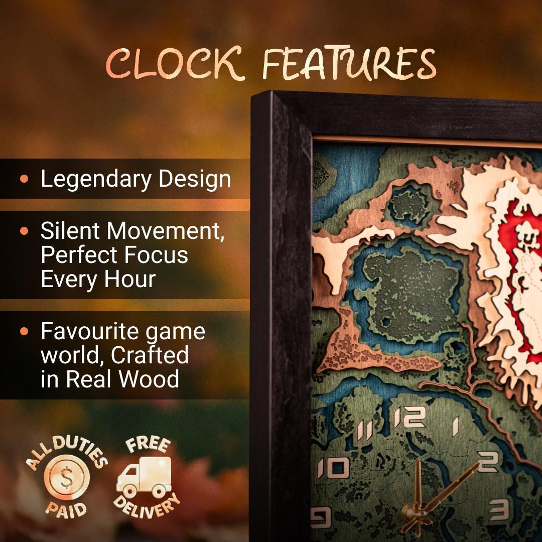 Hyrule 3D Wall Clock, Fantasy Clock With Breath of the Wild Map ...