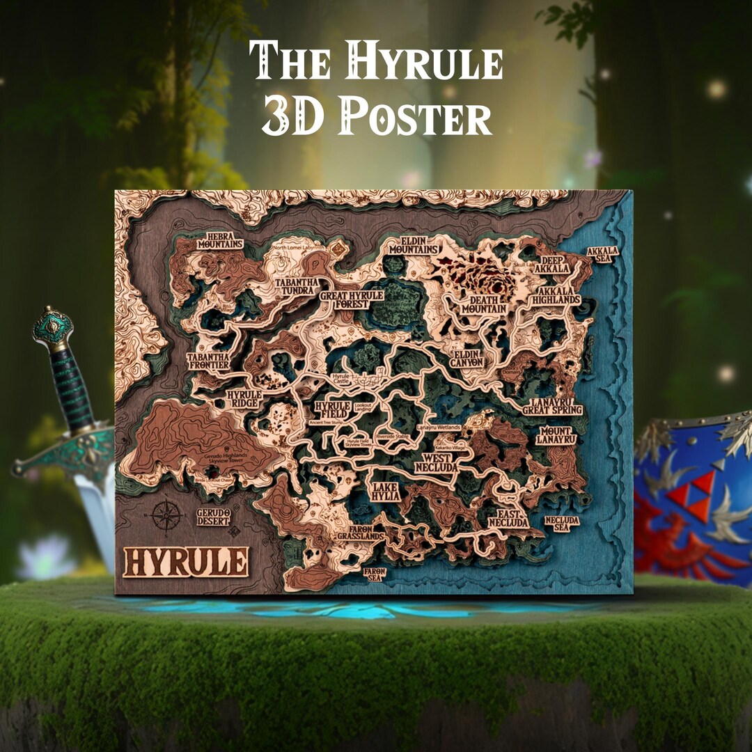 The Hyrule 3D Poster, Unique Wooden Home Decor, Unforgettable Gift for ...
