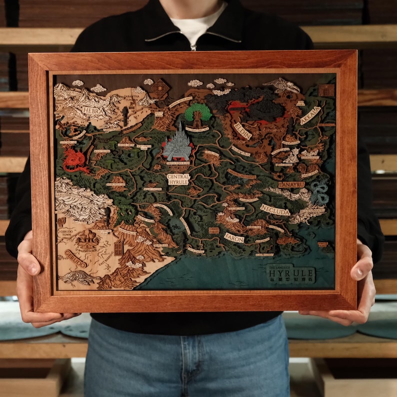 The Lands of Hyrule 3D Wood Map, BOTW Shrine Map Detail, Unique Gamer ...