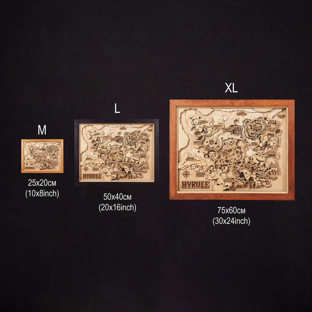 Hyrule 3D Wood Map Natural Edition, Hightle Detailed BOTW Shrine Map ...