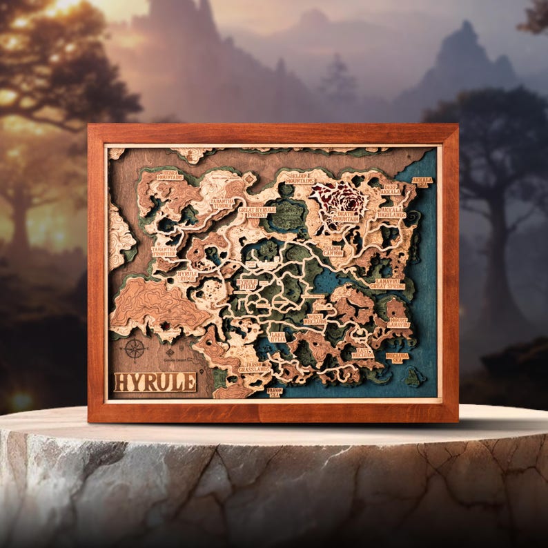 3D Wood Map of the Hyrule, Hightle Detailed BOTW Shrine Map, Perfect ...