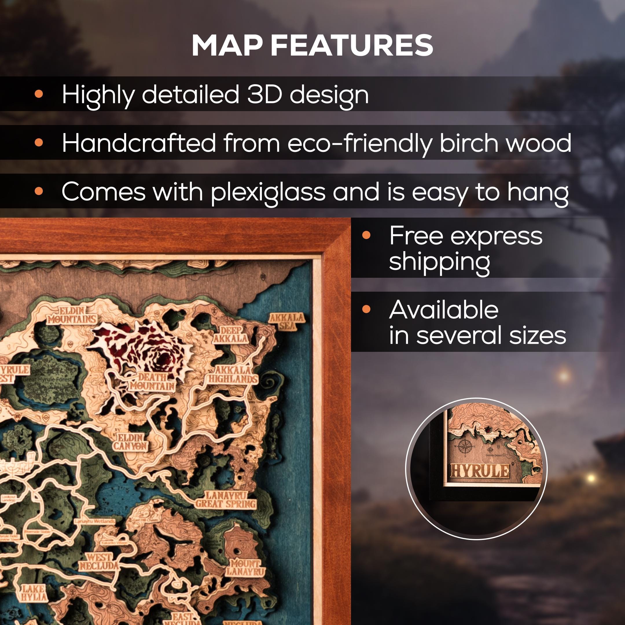 3D Wood Map of the Hyrule, Hightle Detailed BOTW Shrine Map, Perfect ...