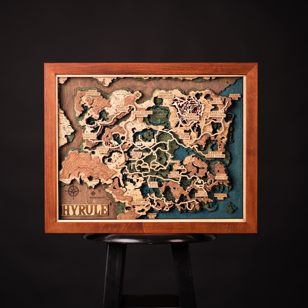 The Kingdom of Hyrule 3D Wooden Map, Hyrule Map, 3D Wood Map of the ...