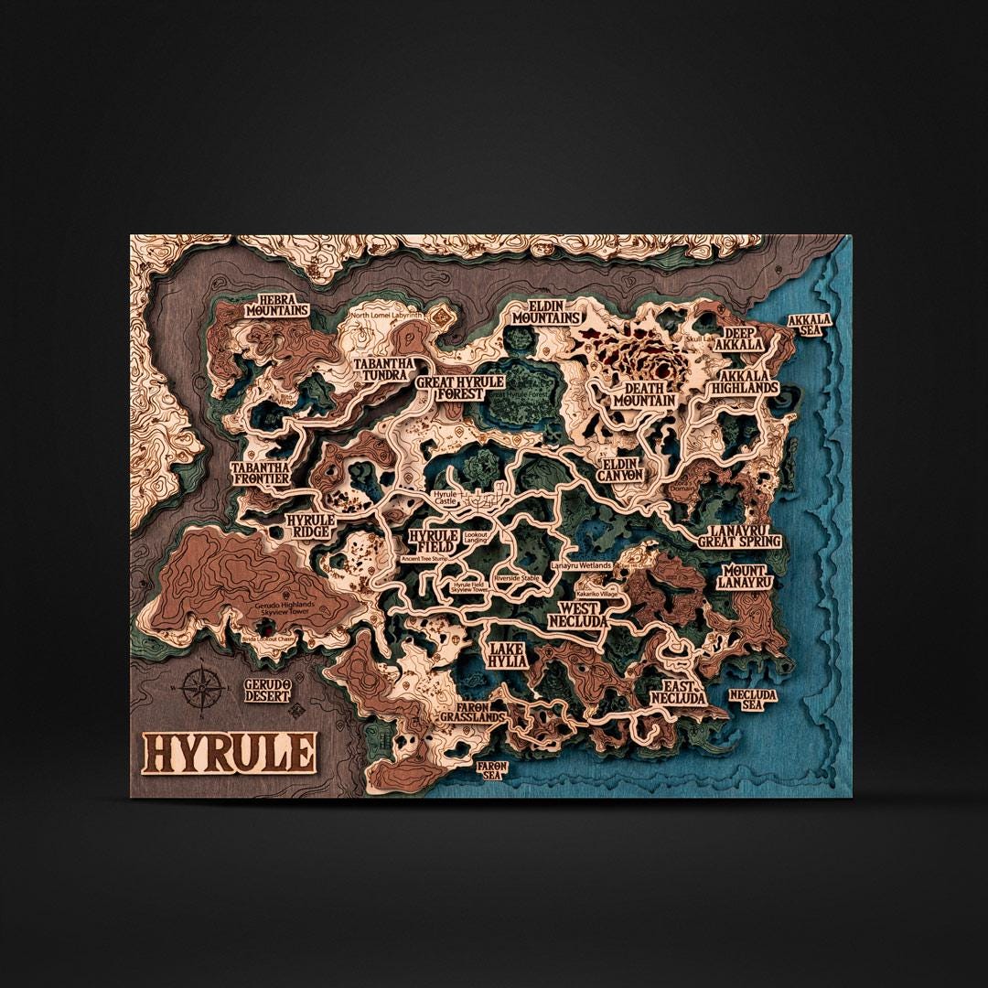 The Hyrule 3D Wood Poster, Hightle Detailed BOTW Shrine Map, Perfect ...
