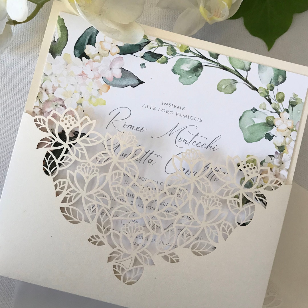 Floral Invitations Wedding Invitation Laser Cut Cream Covers Wedding ...