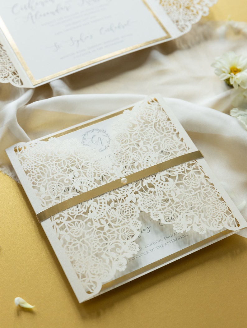 Wedding Invitation Laser Cut Invitation Cards With Gold Foil - Etsy
